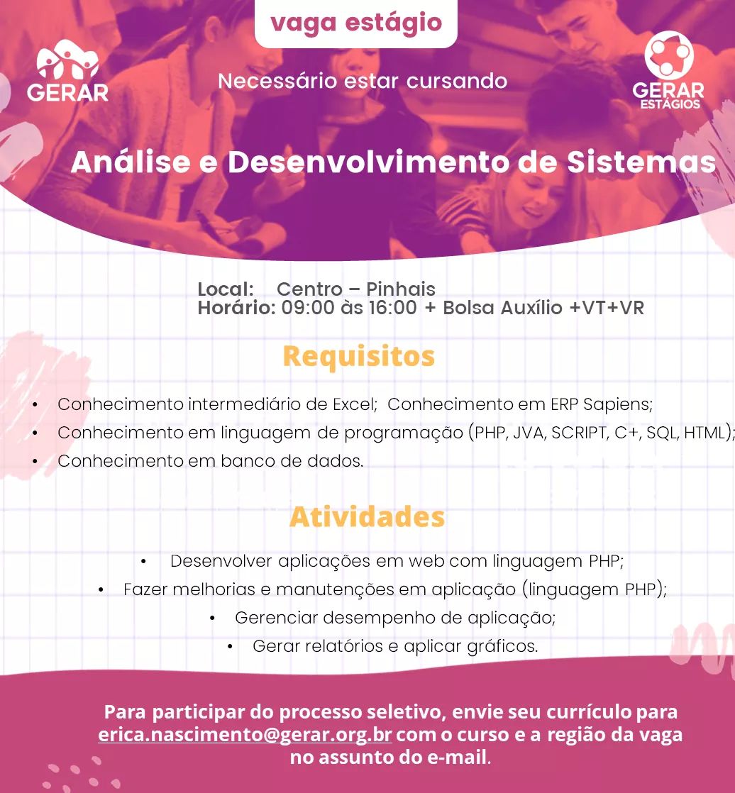 Estágio Análise e Desenvolvimento de Sistemas (20/08) - Central de Carreiras UniOpet