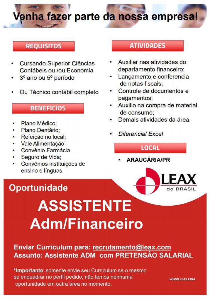 Assistente Administrativo Financeiro (06/04) - Central de Carreiras UniOpet