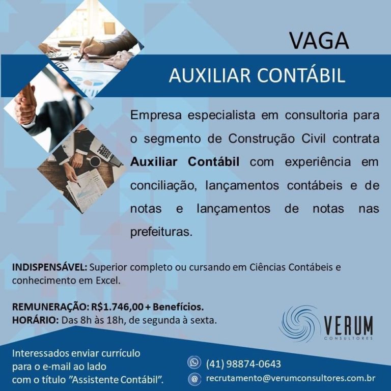 Vaga Auxiliar Contábil (25/05) - Central de Carreiras UniOpet