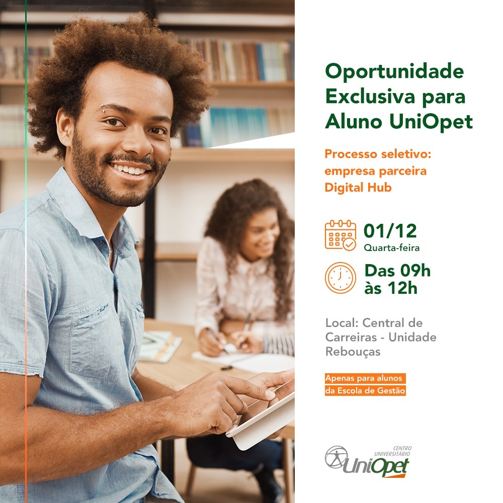 Oportunidade Exclusiva - Alunos UniOpet (29/11) - Central de Carreiras UniOpet