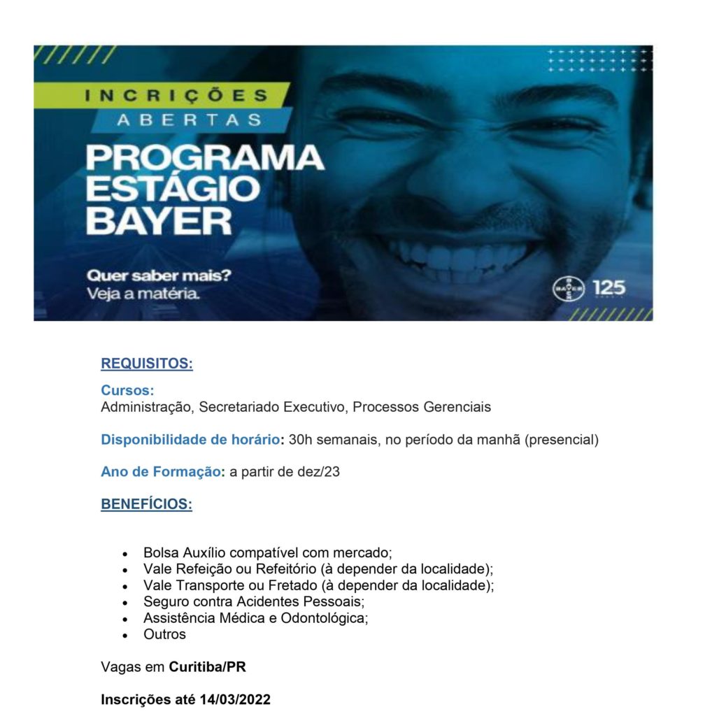 Programa de Estágio 2022 | Bayer (10/03) - Central de Carreiras UniOpet