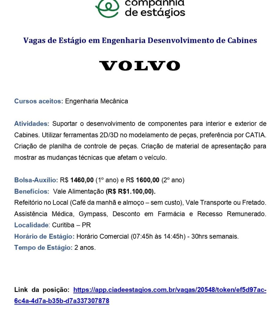 Estágio em Engenharia de Desenvolvimento de Cabines (21/10/22) - Central de Carreiras UniOpet